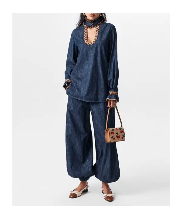 Valentino Garavani Embellished Denim Harem Trousers