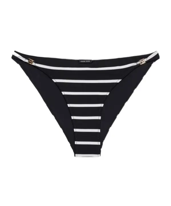 ANINE BING Striped Bikini Bottoms - Black