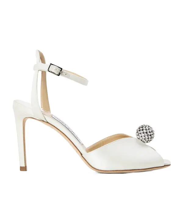 JIMMY CHOO Ivory Crystal Embellished Stiletto Heeled Sandals