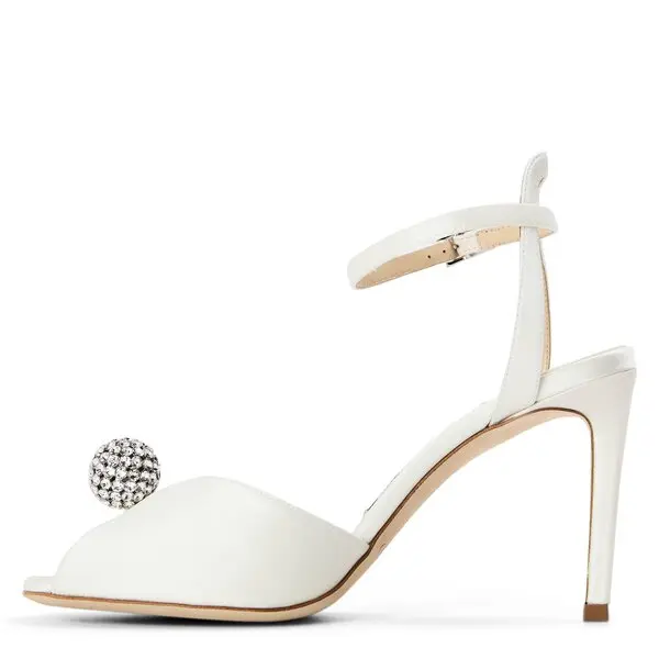 JIMMY CHOO Ivory Crystal Embellished Stiletto Heeled Sandals