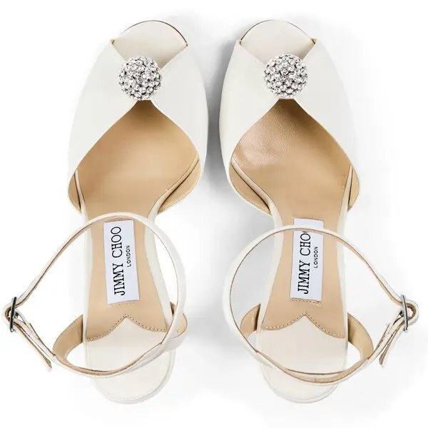 JIMMY CHOO Ivory Crystal Embellished Stiletto Heeled Sandals