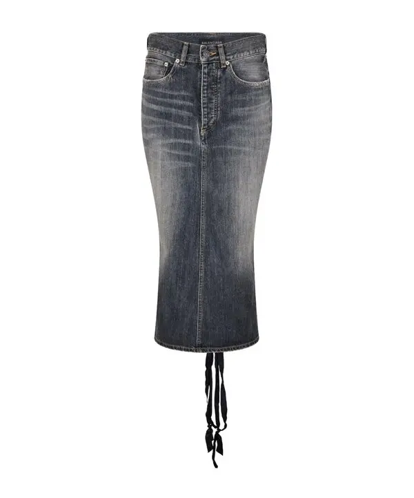 Balenciaga Lace-up Denim Midi Skirt