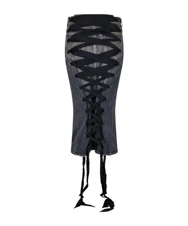 Balenciaga Lace-up Denim Midi Skirt