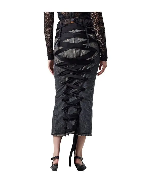 Balenciaga Lace-up Denim Midi Skirt