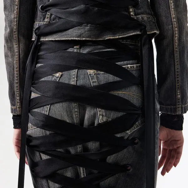 Balenciaga Lace-up Denim Midi Skirt