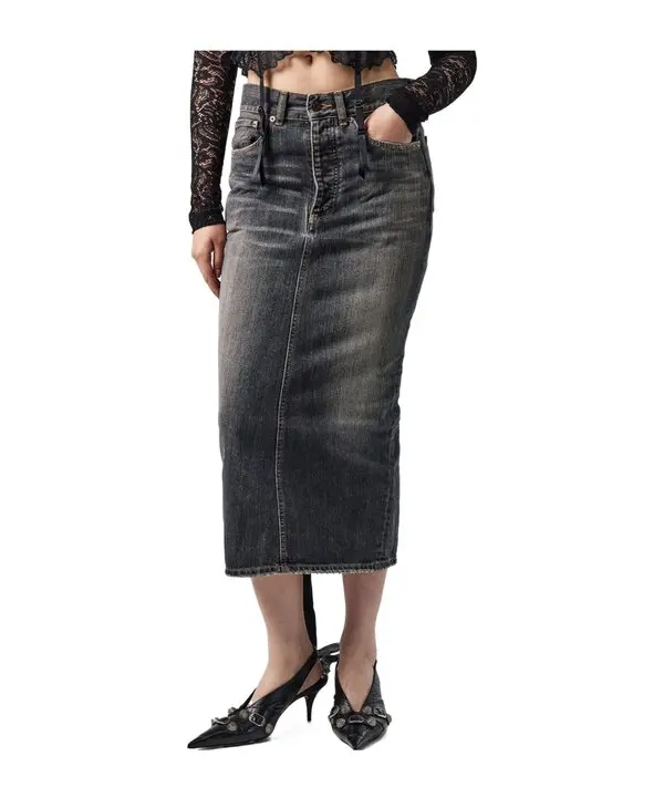 Balenciaga Lace-up Denim Midi Skirt