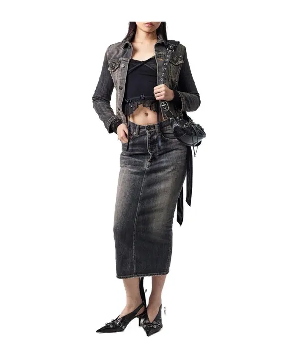 Balenciaga Lace-up Denim Midi Skirt