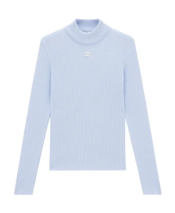 COURREGES High Neck Knitted Jumper With Embroidered Ac Logo - Blue
