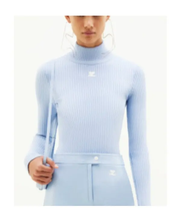COURREGES High Neck Knitted Jumper With Embroidered Ac Logo - Blue