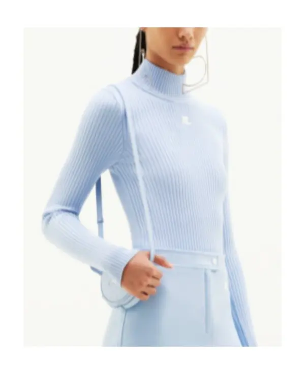 COURREGES High Neck Knitted Jumper With Embroidered Ac Logo - Blue