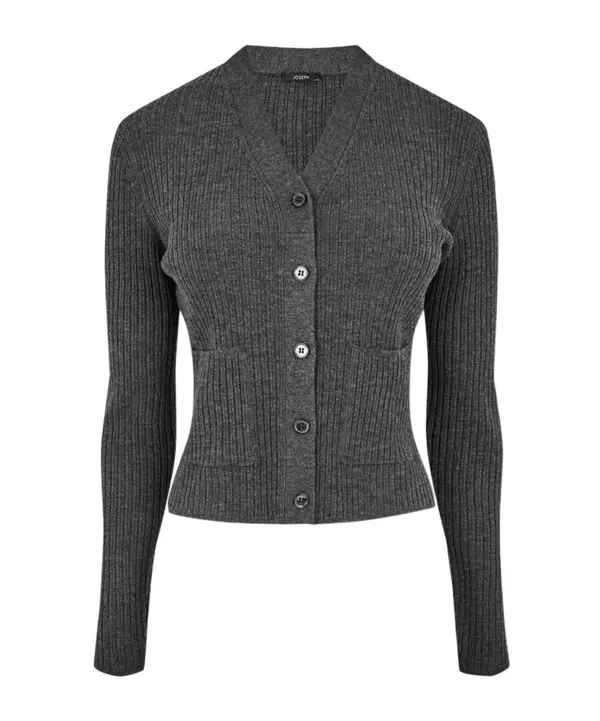 JOSEPH Ribbed Button-front Sweater With Patch Pockets