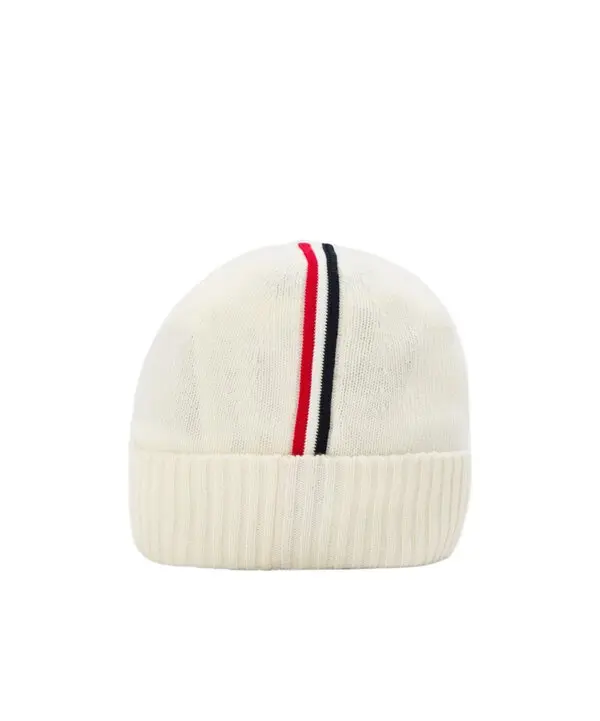 Moncler Ribbed Knit Beanie With Logo Patch - White
