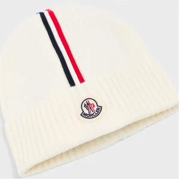 Moncler Ribbed Knit Beanie With Logo Patch - White