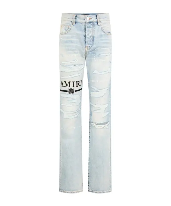 Amiri Distressed Light Wash Straight Leg Jeans