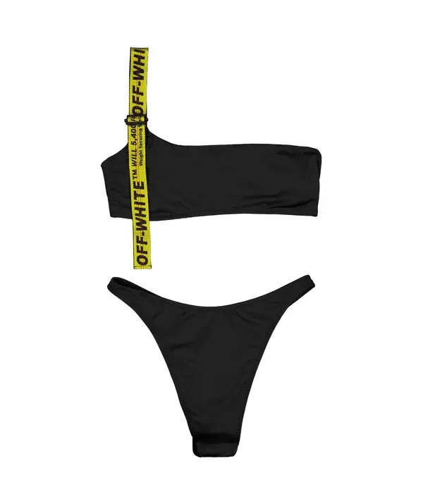 Off-White Asymmetrical Bikini Set With Logo Detail