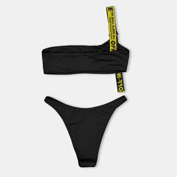 Off-White Asymmetrical Bikini Set With Logo Detail