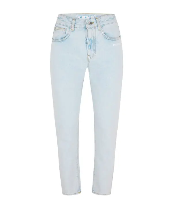Off-White Straight Leg Cropped Logo Jeans