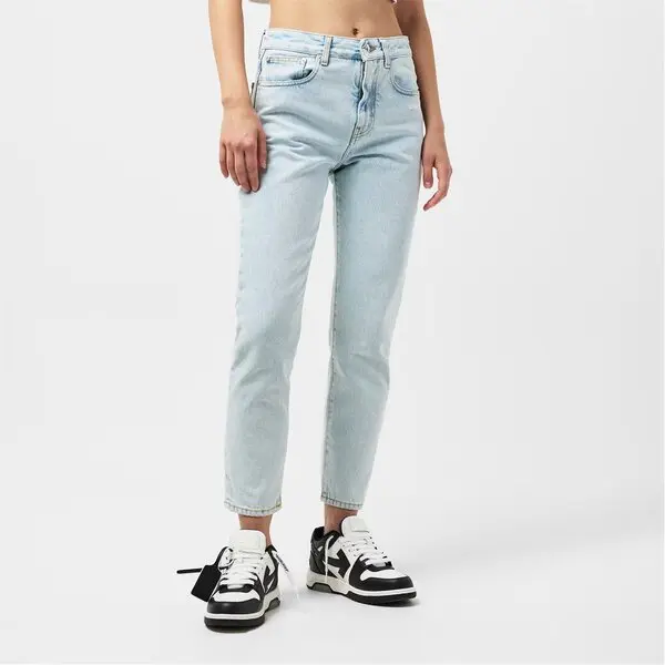 Off-White Straight Leg Cropped Logo Jeans