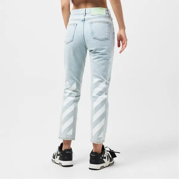 Off-White Straight Leg Cropped Logo Jeans