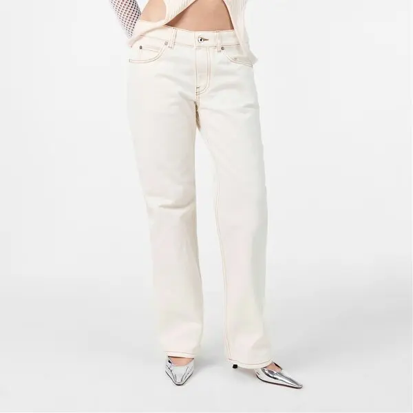 Off-White Straight-leg Jeans With Contrast Stitching