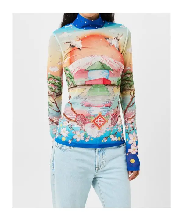 Casablanca Printed High Neck Long Sleeve T-shirt - Multicolor