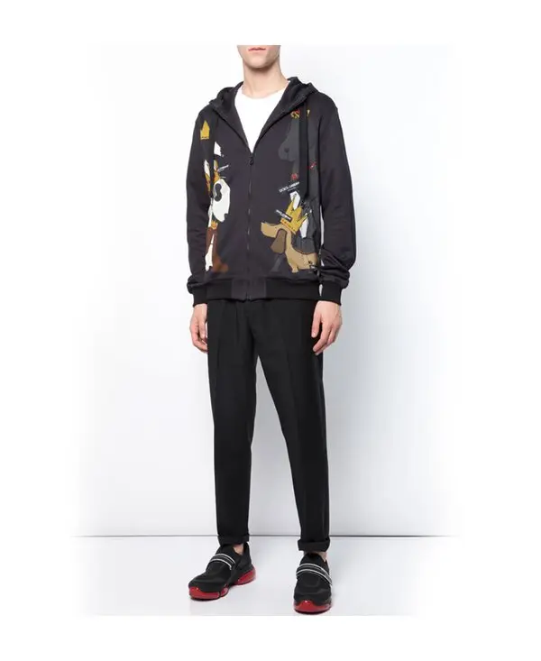 Dolce & Gabbana Dog Print Zip-up Hooded Jacket