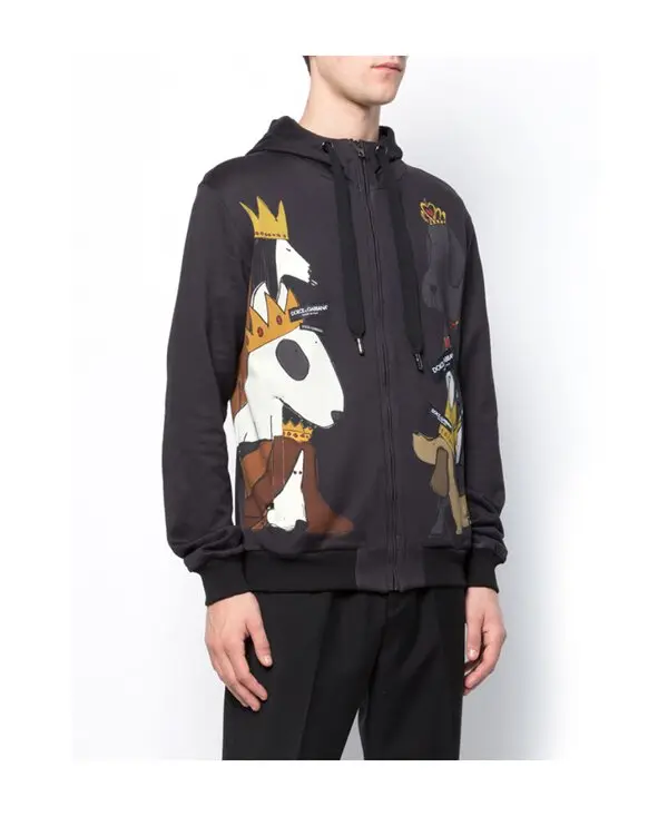 Dolce & Gabbana Dog Print Zip-up Hooded Jacket