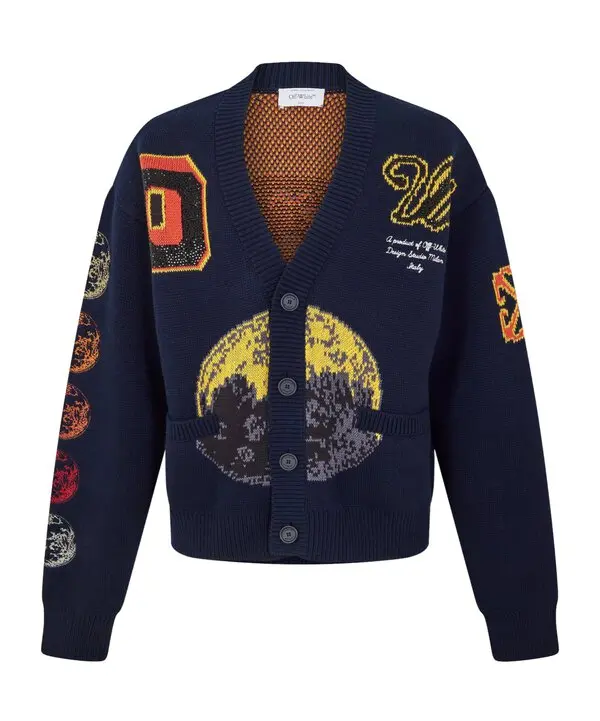 Off-White Multicolor Letter And Planet Jacquard Knit Cardigan