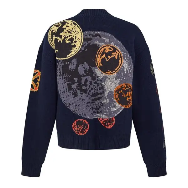 Off-White Multicolor Letter And Planet Jacquard Knit Cardigan