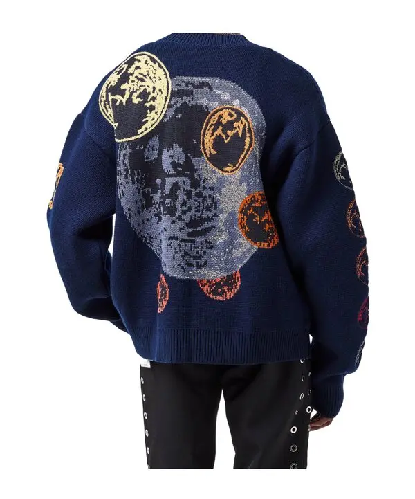 Off-White Multicolor Letter And Planet Jacquard Knit Cardigan
