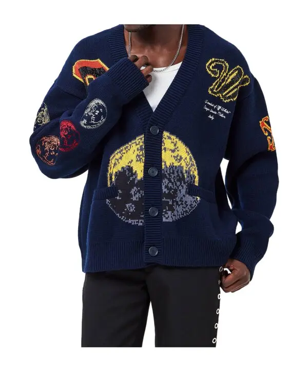 Off-White Multicolor Letter And Planet Jacquard Knit Cardigan