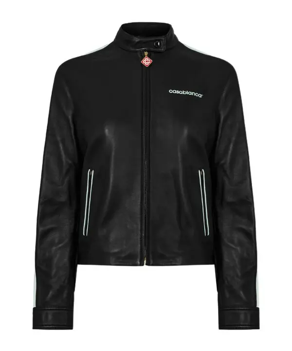 Casablanca Logo Zip-up Leather Jacket