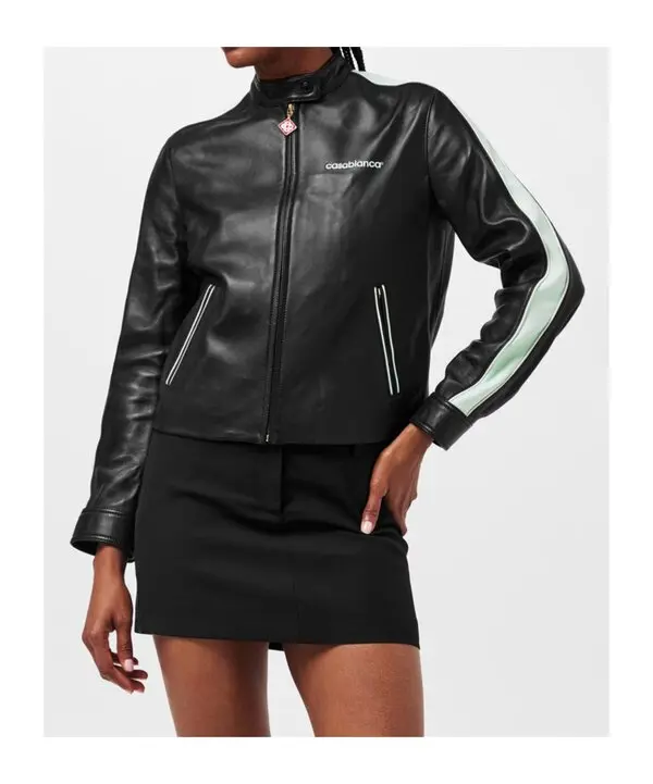 Casablanca Logo Zip-up Leather Jacket