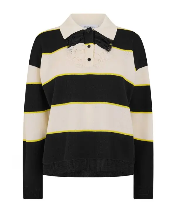 Alexander McQueen Collared Striped Knit Polo Shirt - Black
