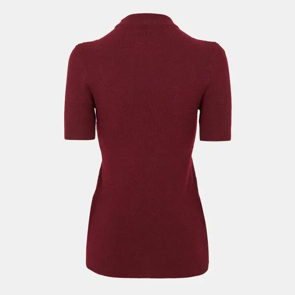 Prada High-neck Short-sleeve Knit Sweater With Jacquard And Embellishments