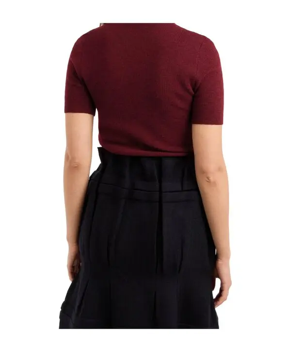 Prada High-neck Short-sleeve Knit Sweater With Jacquard And Embellishments