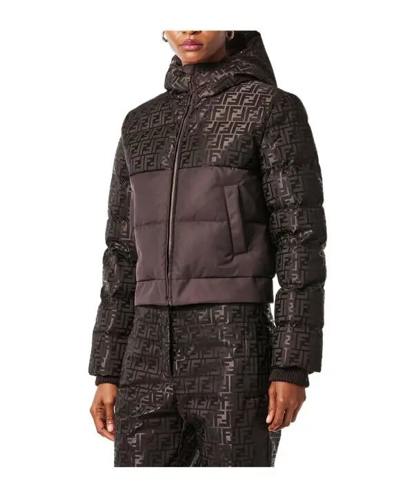 Fendi Cropped Monogram Print Puffer Jacket