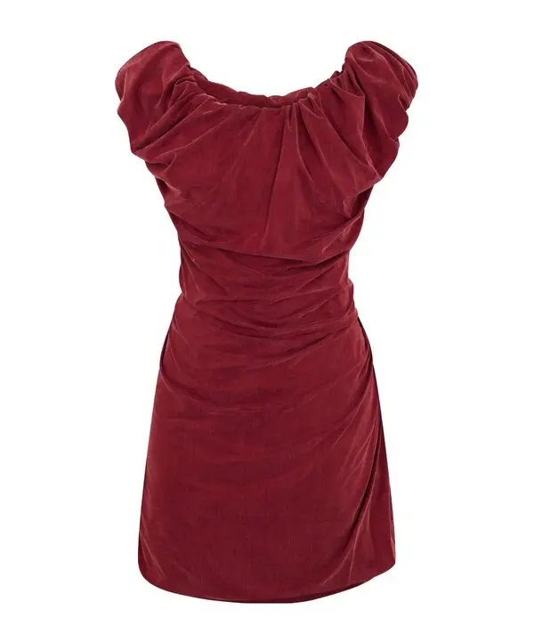 VIVIENNE WESTWOOD Ruched Velvet Off-the-shoulder Mini Dress - Red