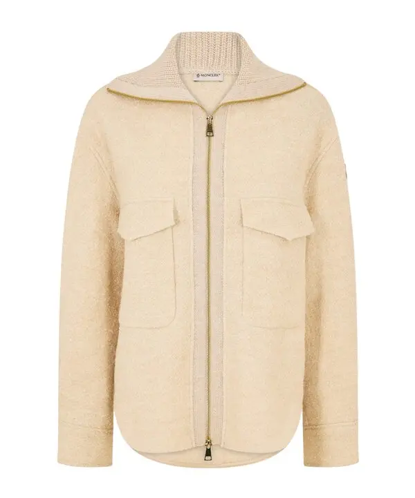 Moncler Zip-up Textured Casual Jacket - Nude