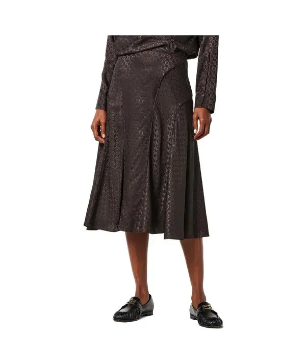 Fendi Dark Brown Monogram Jacquard Flared Midi Skirt