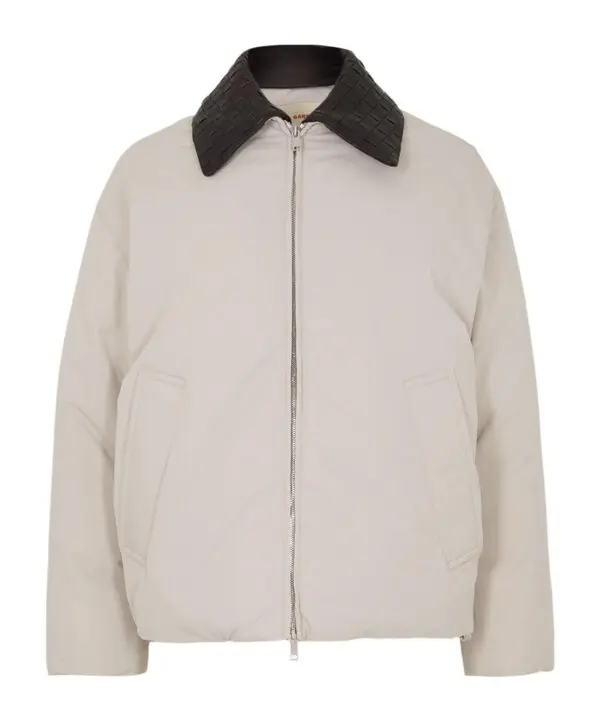 Bottega Veneta Padded Jacket With Woven Leather Collar
