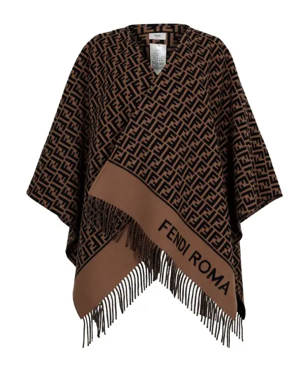 Fendi Monogram Wool-blend Poncho - Black