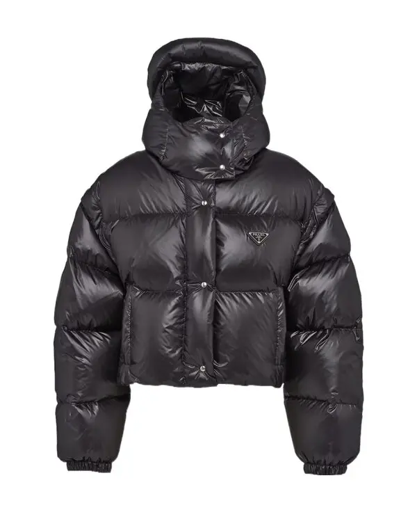 Prada Logo Plaque Cropped Puffer Jacket