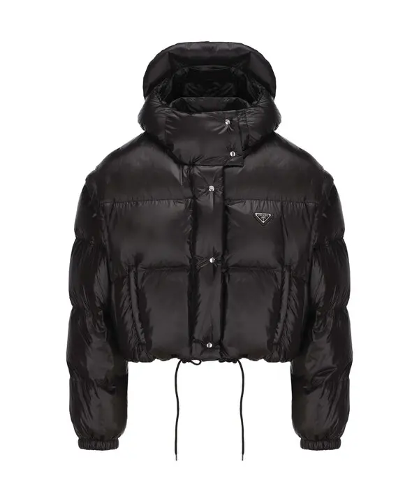 Prada Logo Plaque Cropped Puffer Jacket