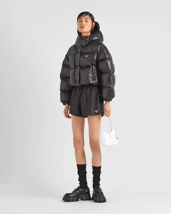 Prada Logo Plaque Cropped Puffer Jacket