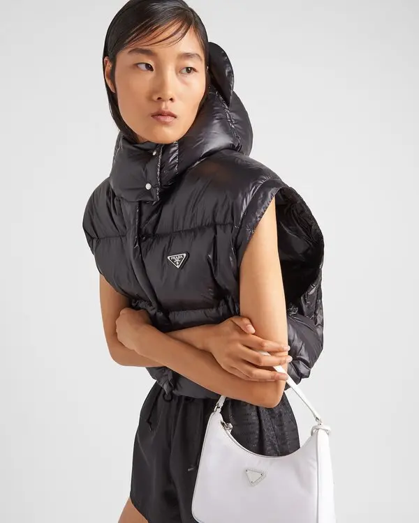 Prada Logo Plaque Cropped Puffer Jacket