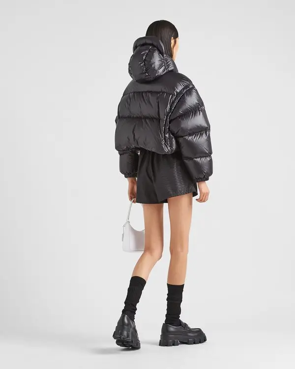 Prada Logo Plaque Cropped Puffer Jacket