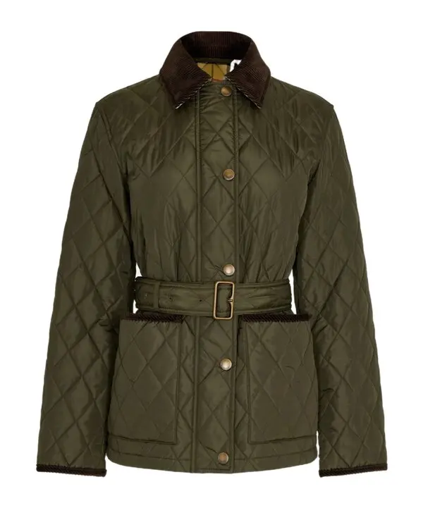 Burberry Diamond-quilted Jacket With Belt - Green