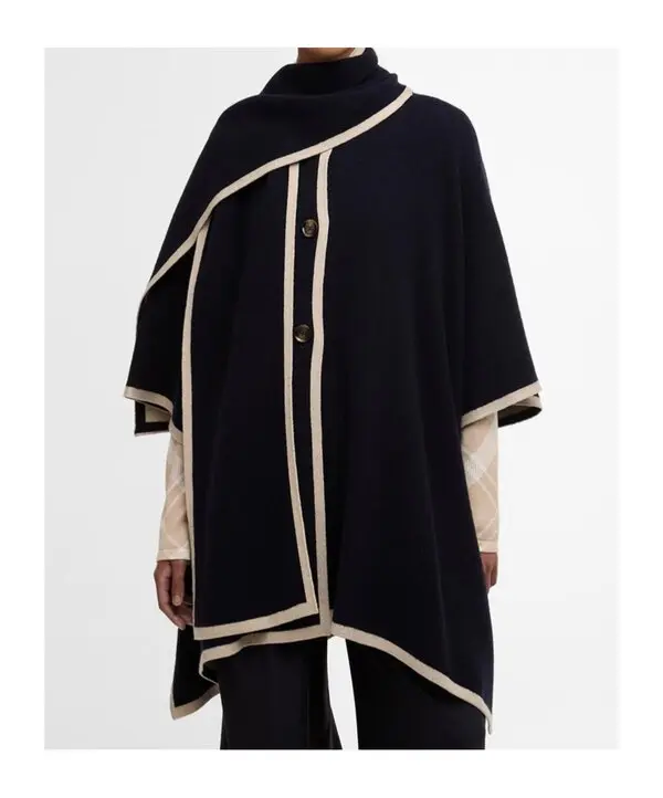 Barbour Scarf Collar Cape With Button Closure And Asymmetrical Hem