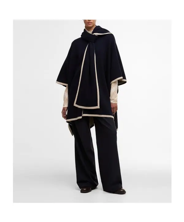Barbour Scarf Collar Cape With Button Closure And Asymmetrical Hem